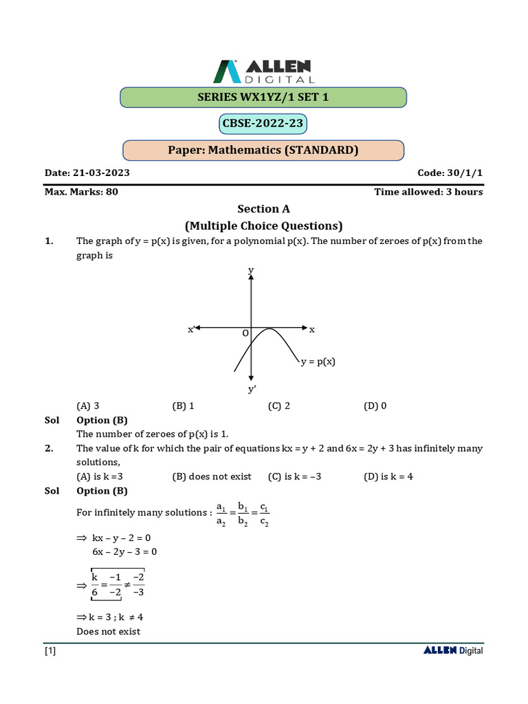 10 Maths 30-1-1 Standard Set-1 Yutchj | PDF | Circle | Factorization