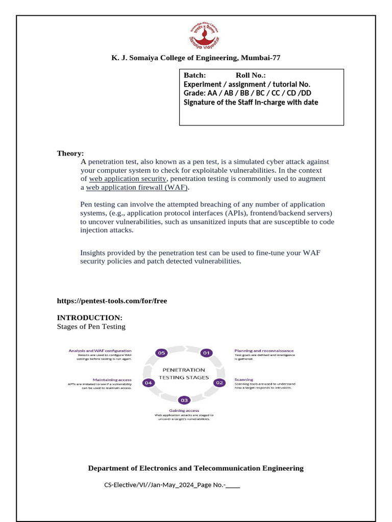 Exp-10 Pen Test 23-24 Even Sem | PDF | Penetration Test | Security