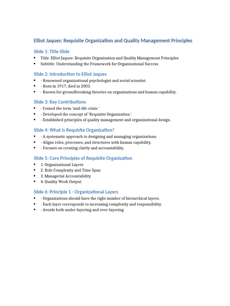 Elliot Jaques Requisite Organization | PDF