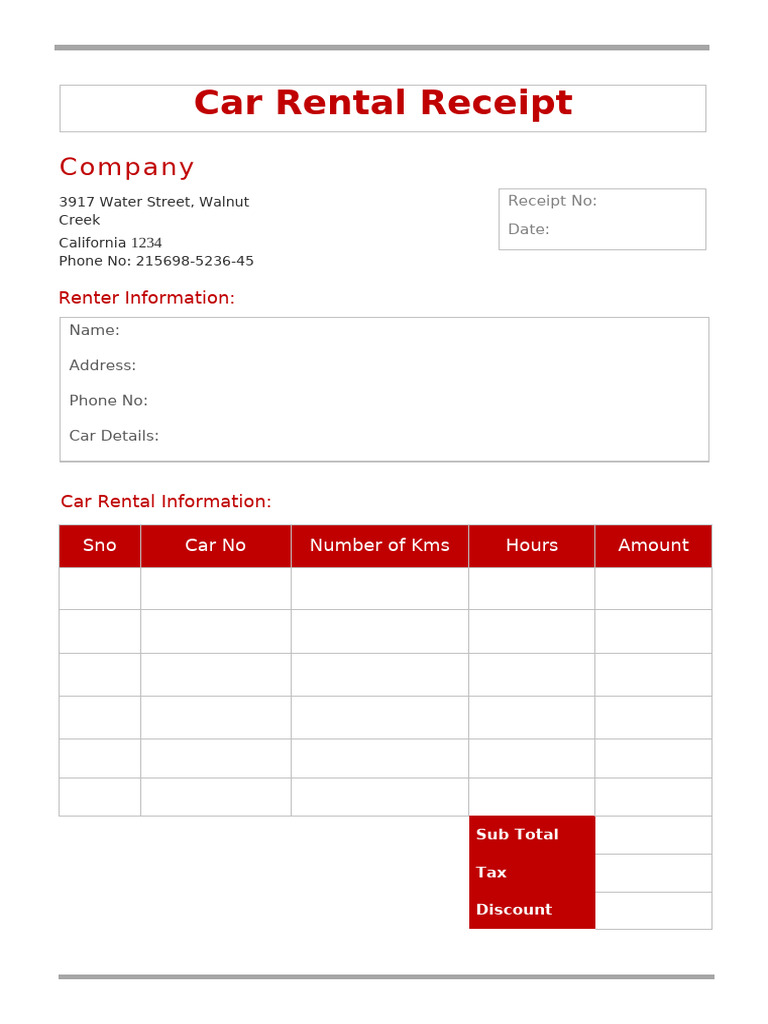 Car Rent Receipt 01 | PDF