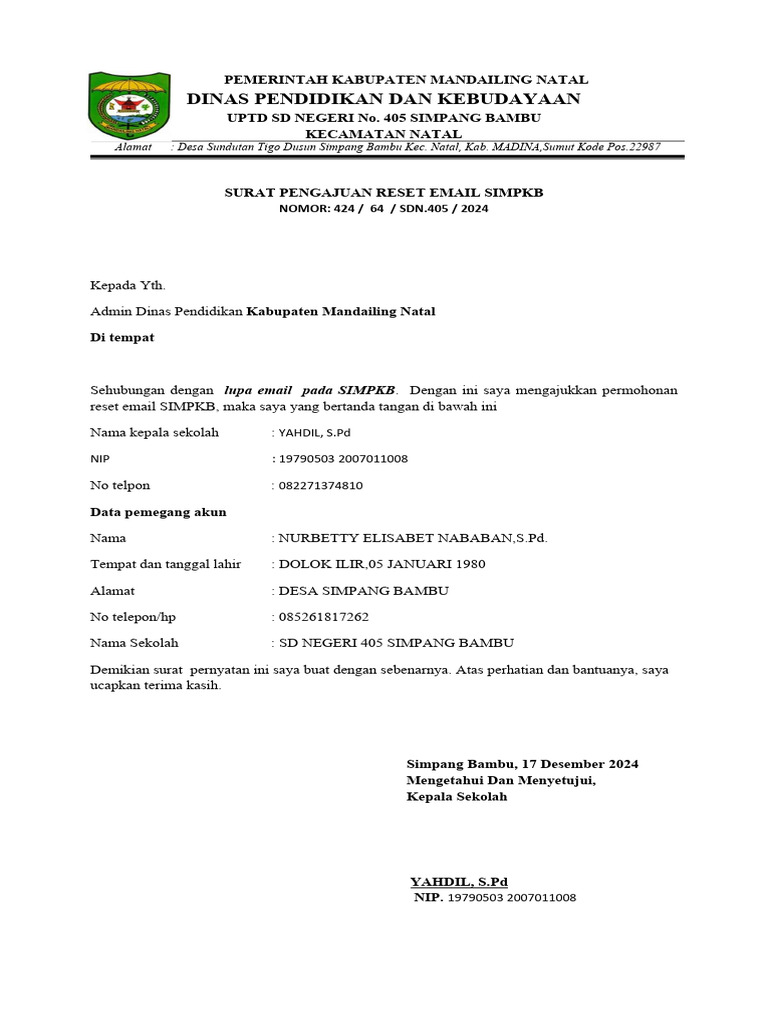 Surat Permohonan Simpkb Nurbetty | PDF