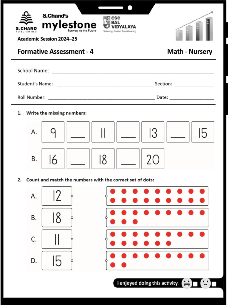 Nursery Math Formative Assessment 2024 | PDF