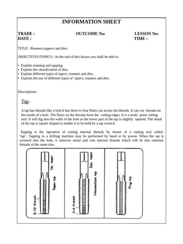 Taps, Reamers, and Dies Overview | PDF | Cutting | Machining