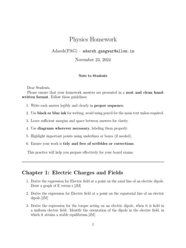 Physics Homework Guidelines and Problems | PDF | Capacitor | Electric Field