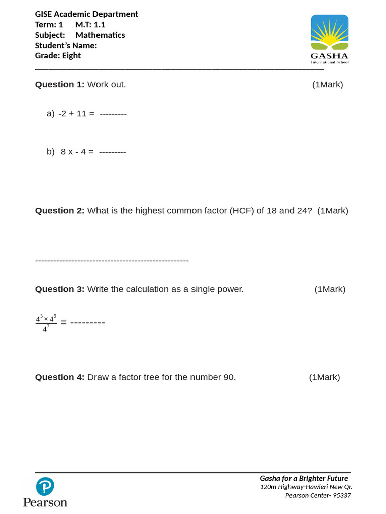 Minute - Test - Template Grade 8 | PDF