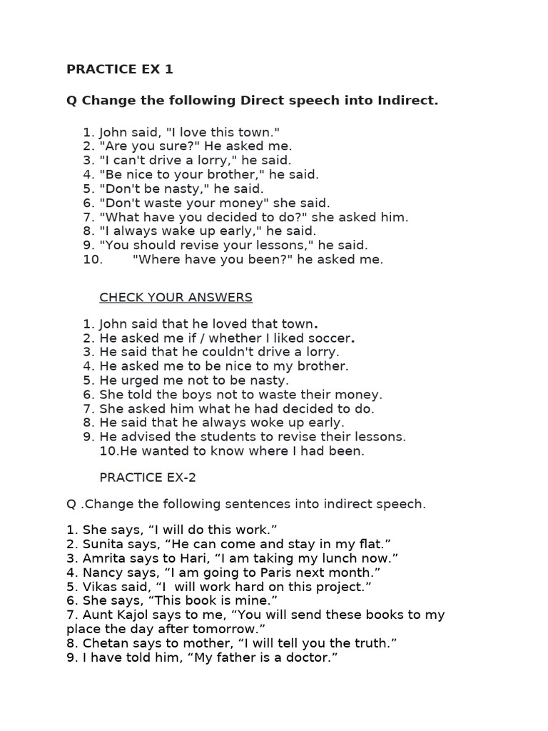 7 REPORTED SPEECH EXERCISES | PDF