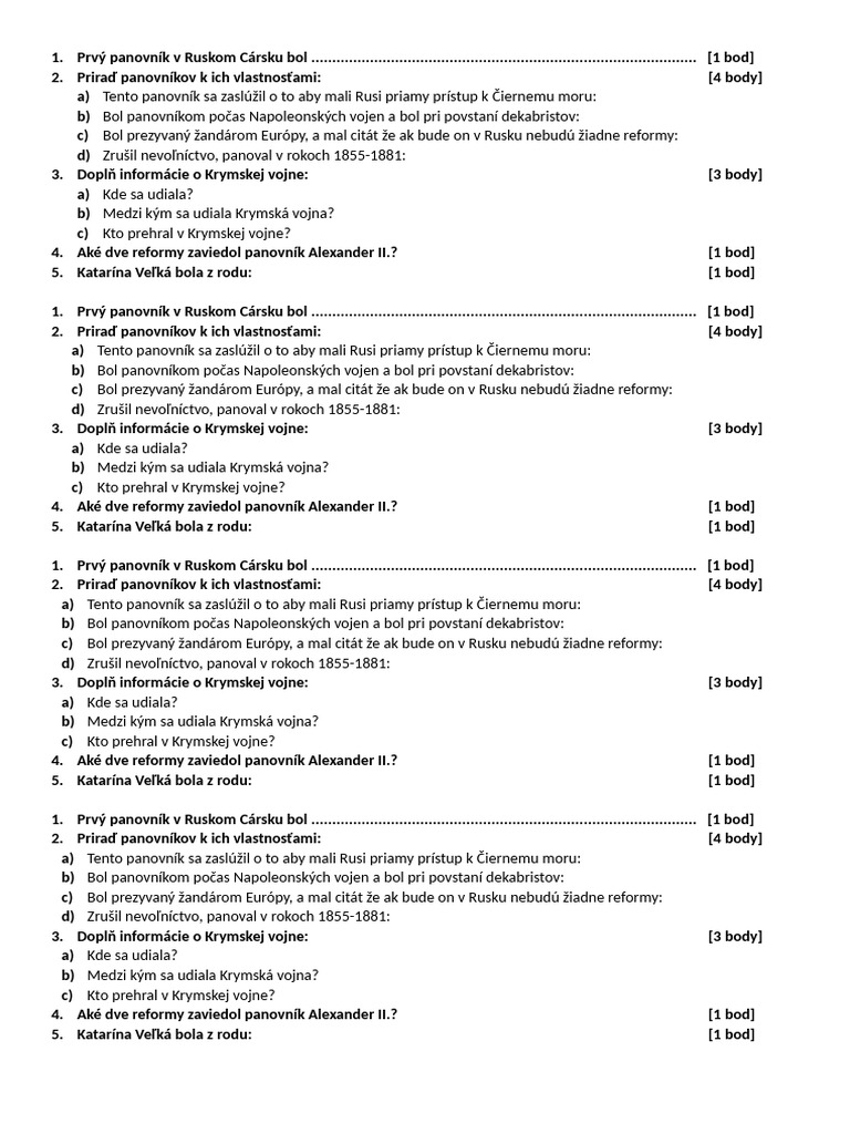 Cárske Rusko - Test | PDF