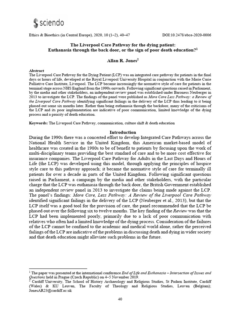 The Liverpool Care Pathway For The Dying Patient Euthanasia Through The ...