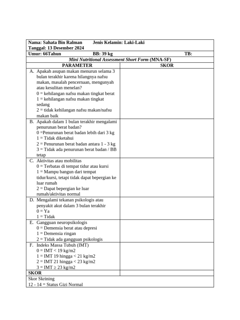 Tn. Sahata - Skrining Mna Singkat | PDF