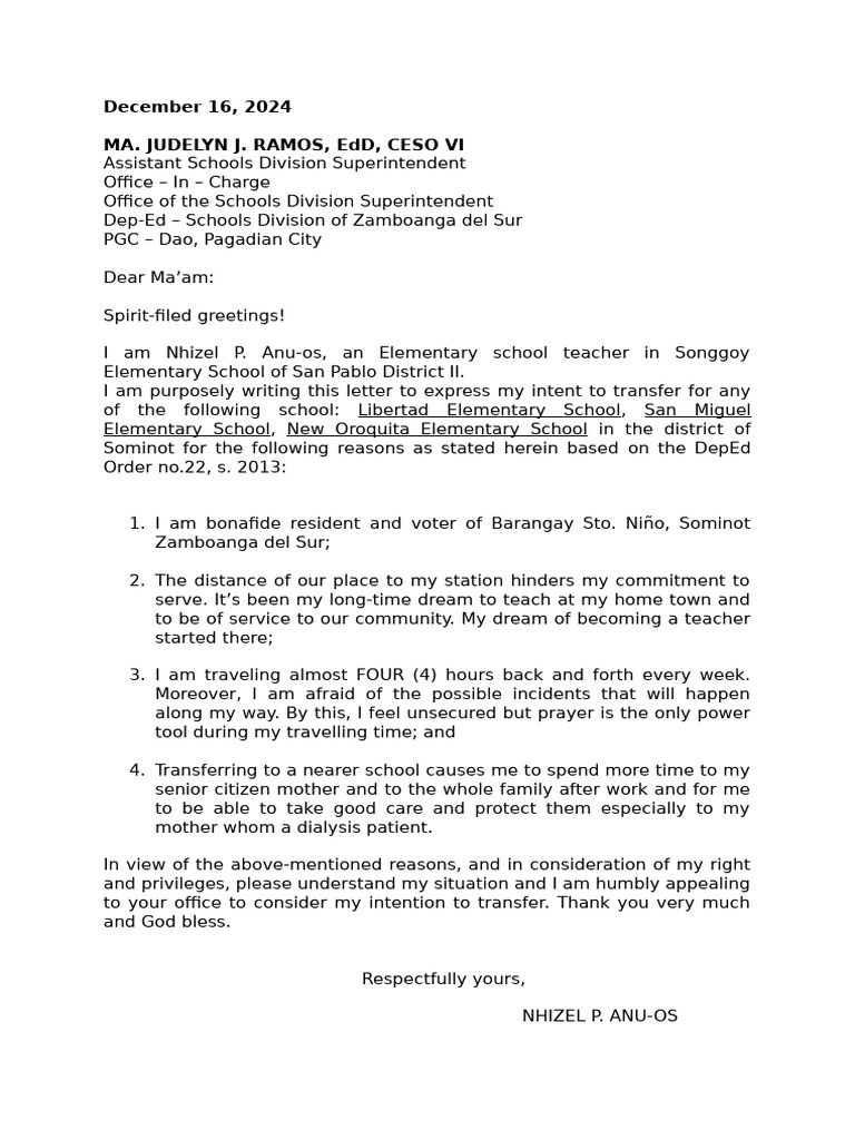 Letter of Intent For Transfer | PDF