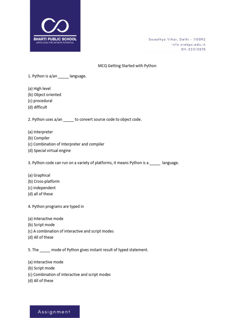 ASSIGNMENT MCQ PYTHON PROGRAMMING | PDF ASSIGNMENT MCQ PYTHON PROGRAMMING | PDF