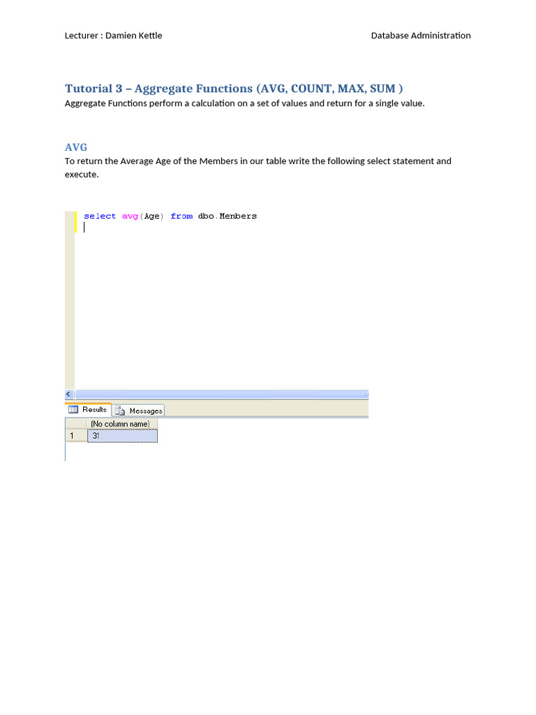Database Aggregate Functions Guide | PDF