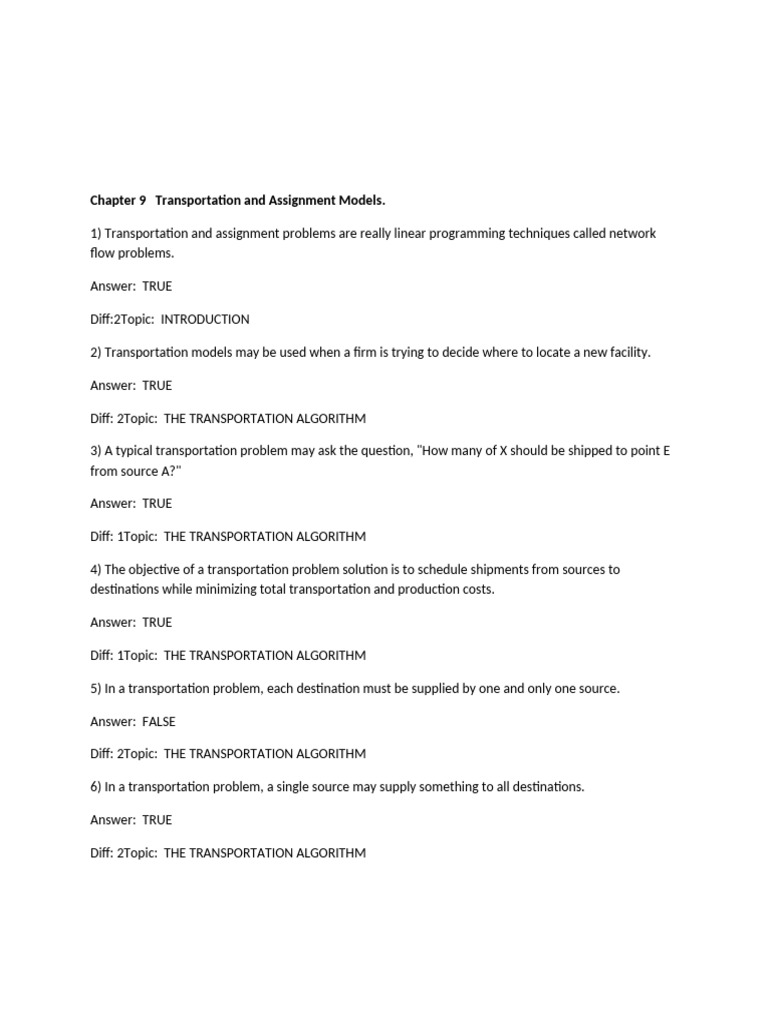 Transportation True or False | PDF | Mathematical Optimization | Theoretical Computer Science