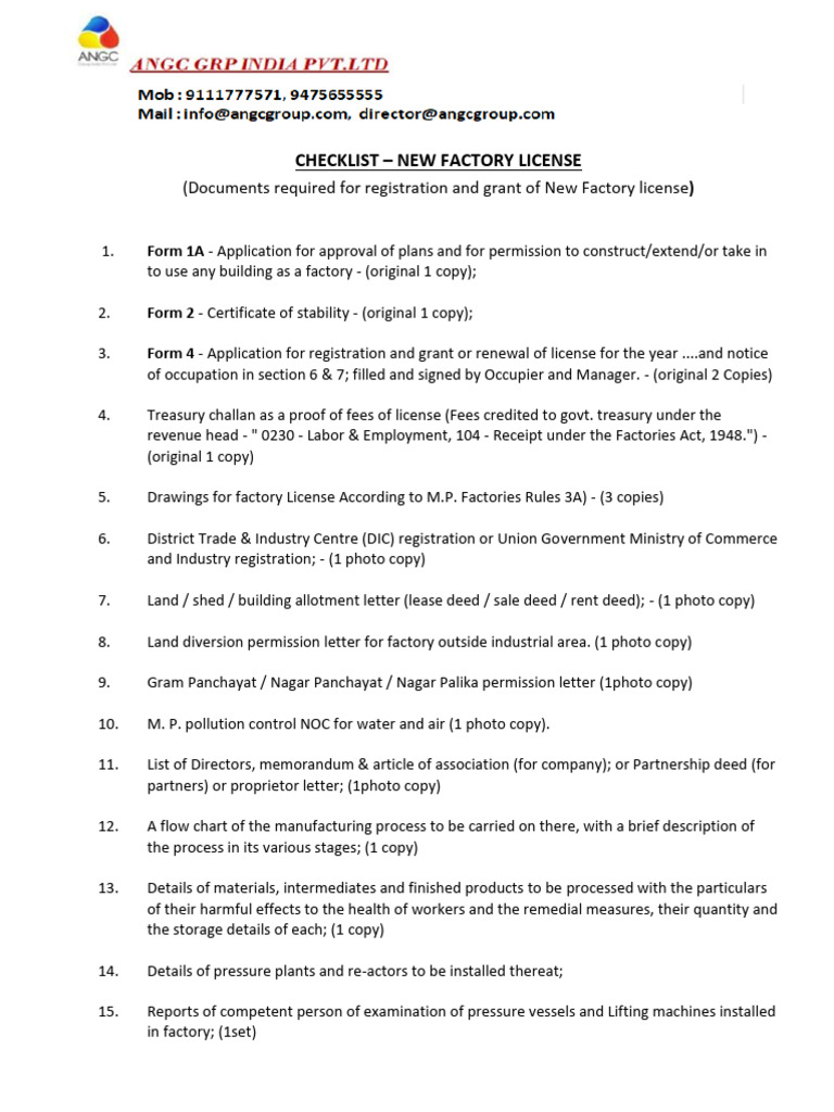 Checklist - New Factory License | PDF