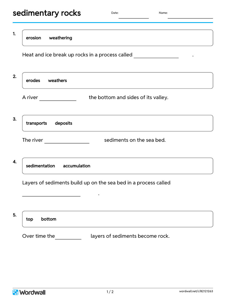 Sedimentary Rocks Complete The Sentence | PDF