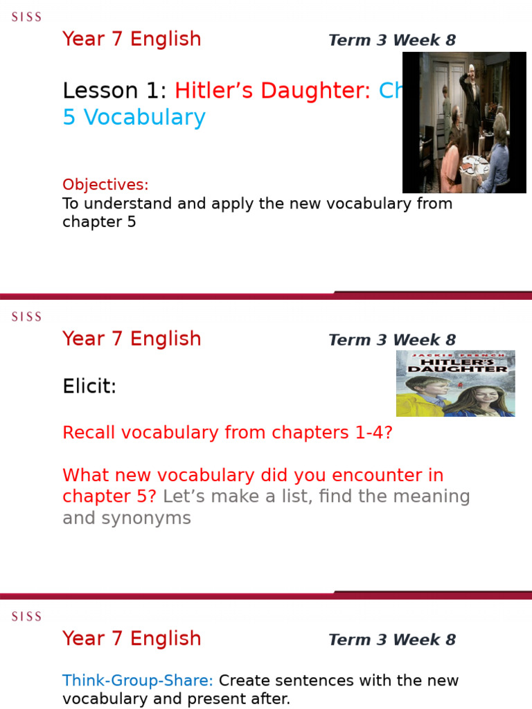 Year 7 English: Hitler's Daughter Ch. 5 | PDF | Vocabulary | Cognitive ...