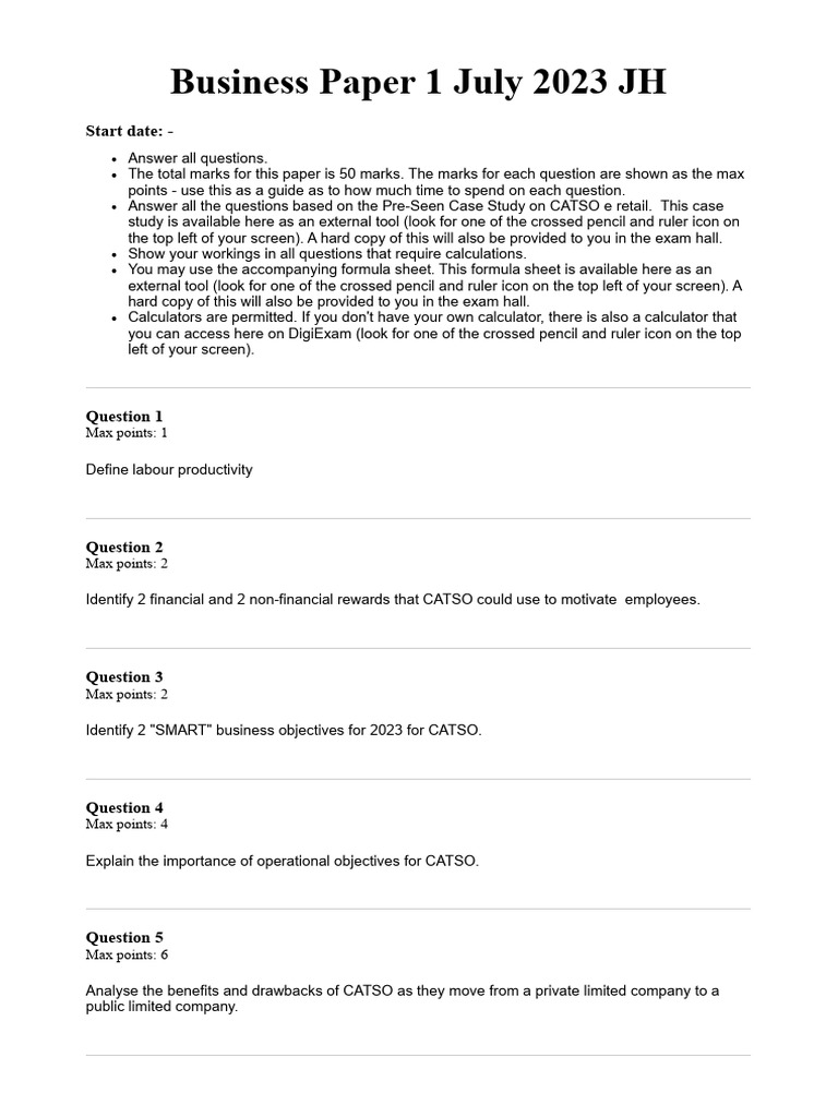 Edexcel A Level Business Paper 1 2023 | PDF