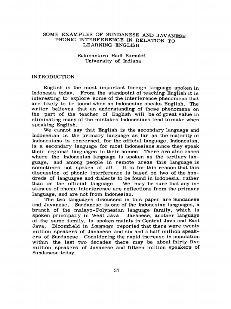 Some Examples of Sundanese and Javanese Phonic Interference in Relation To Learning English ...