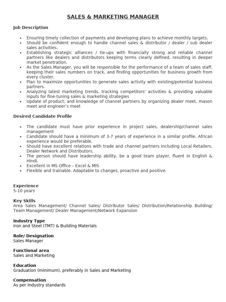 Sales Manager - JD | PDF