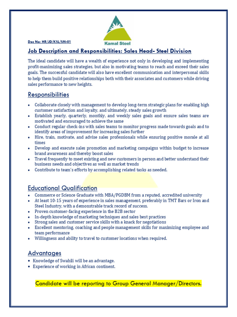 Jd-Sales MKTG Head KSL | PDF