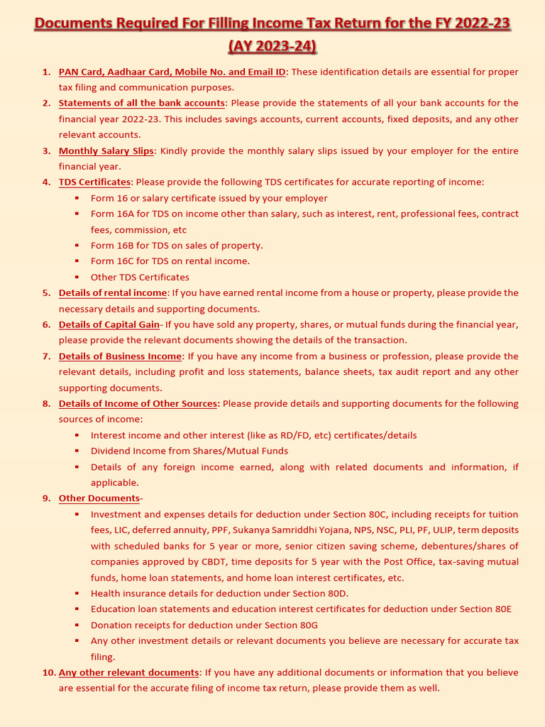 Income Tax Documents Details | PDF | Income | Taxes