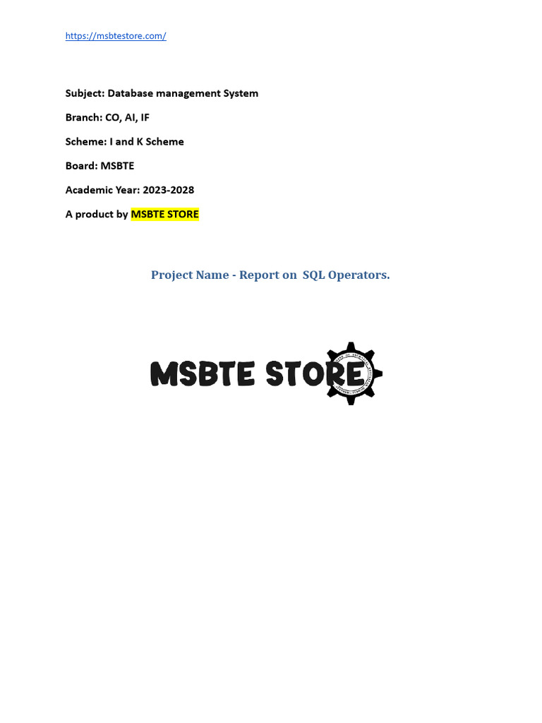 DMS - Report on SQL Operators - DMS 1st Micro-project (1) | PDF | Databases | Sql
