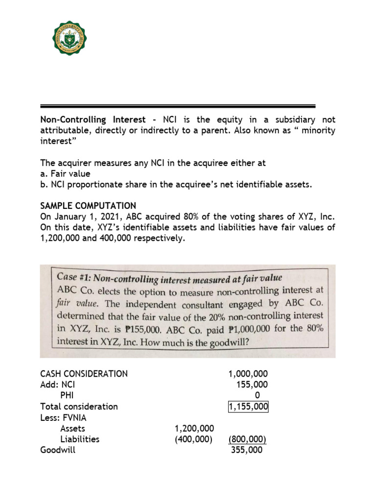 Lesson 2. Non Controlling Interest | PDF