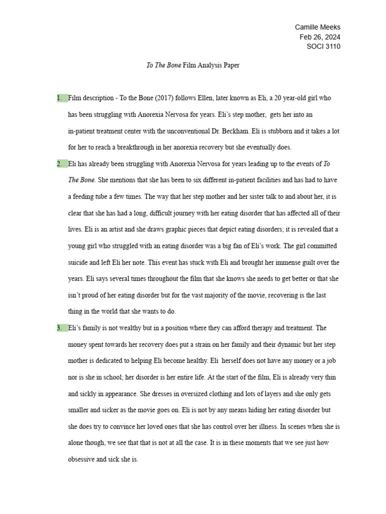 To the Bone: Anorexia Film Analysis | PDF | Eating Disorder | Anorexia ...