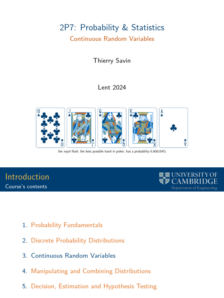 Continuous Random Variables | PDF | Probability Distribution | Random Variable