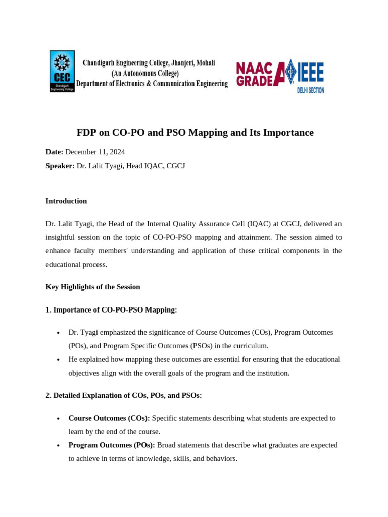 CO-PO-PSO Mapping Workshop Insights | PDF | Curriculum | Disciplines