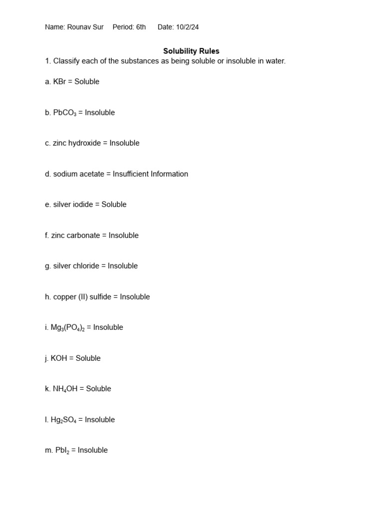 Solubility and Reaction Predictions | PDF