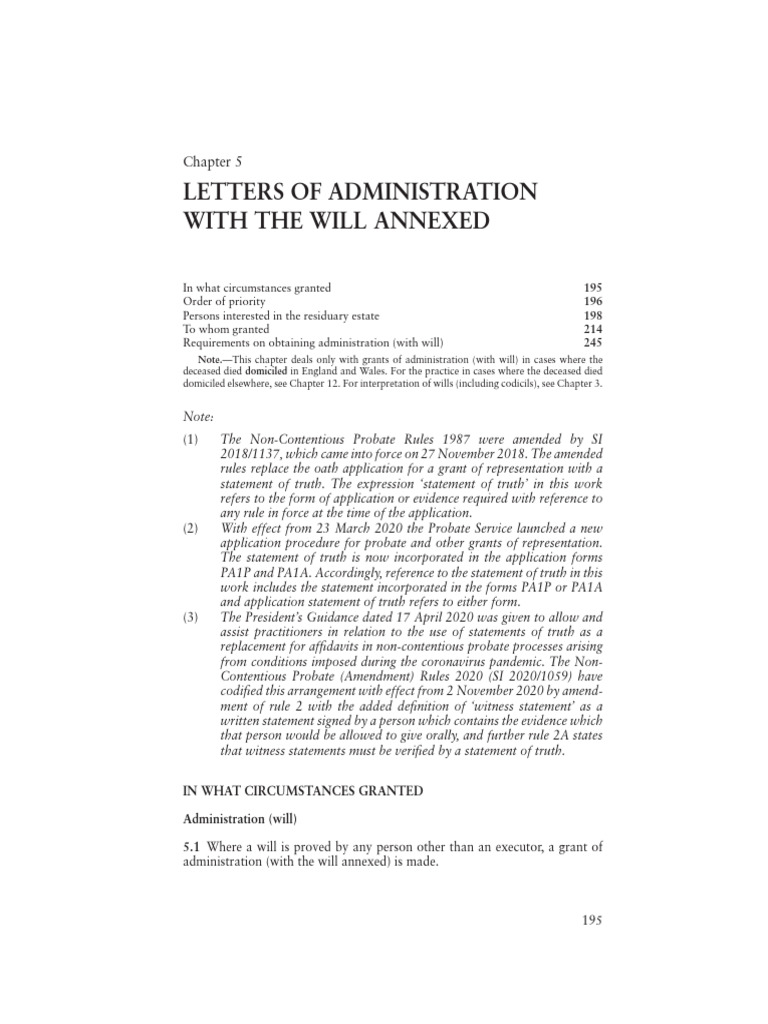 Chapter 5 Letters of administration with the will annexed | PDF | Will ...