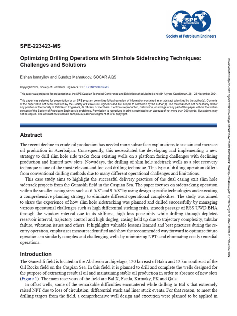 Spe-223423-Ms Optimizing Drilling Operations With Slimhole Sidetracking Techniques - Challenges ...