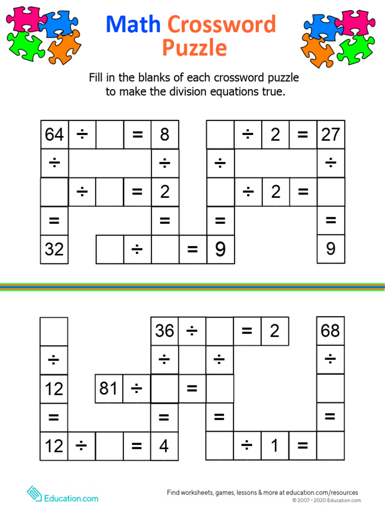 Division Crossword Puzzle Worksheet | PDF