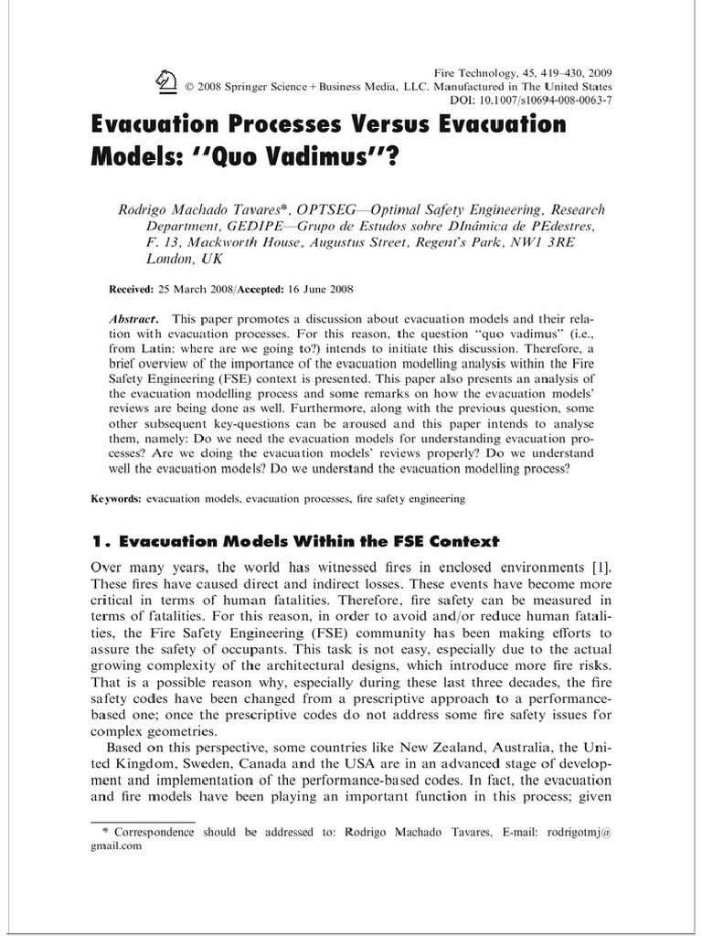 Evacuation Processes Versus Evacuation Models Quo Vadimus (Tavares) | PDF