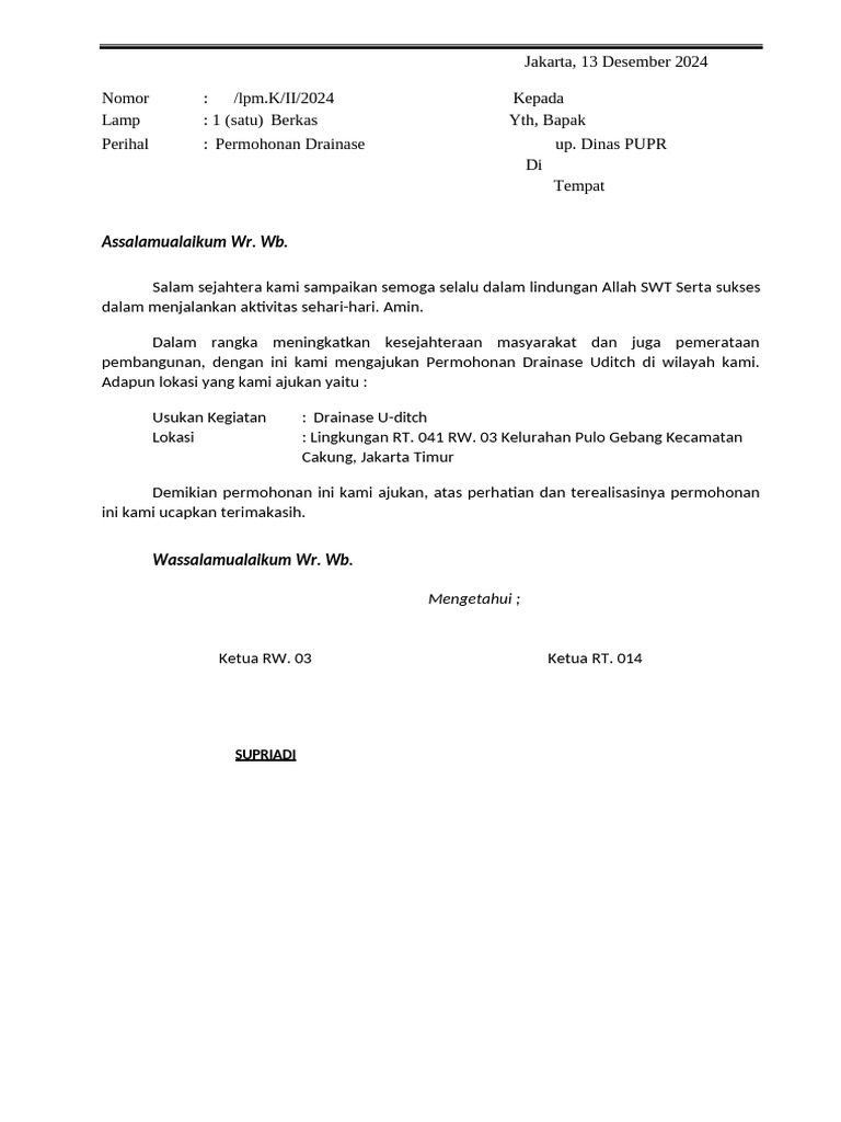 Proposal Drainase RT 014 | PDF