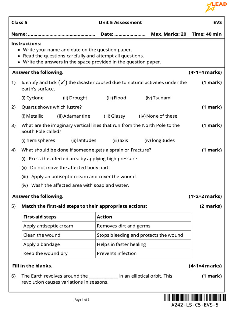 Class5_EVS_ASM-1 6817 13 | PDF | Natural Disasters | Wound