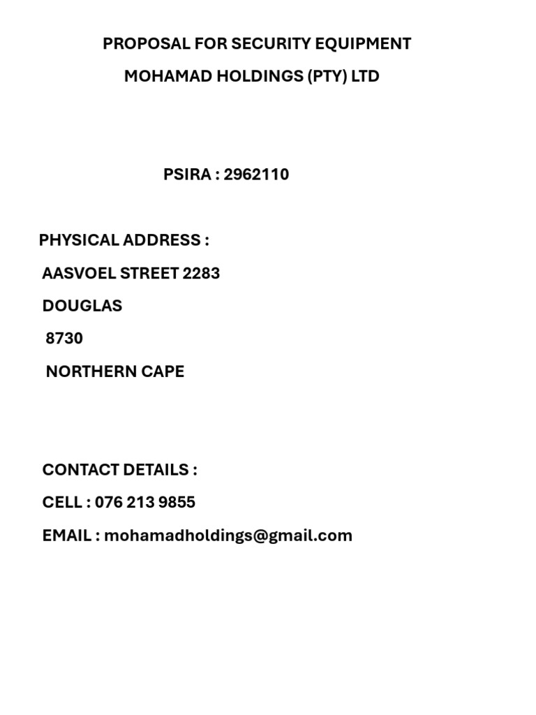Proposal For Security Equipment | PDF