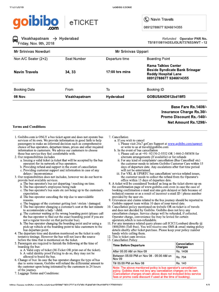 Goibibo Eticket | PDF