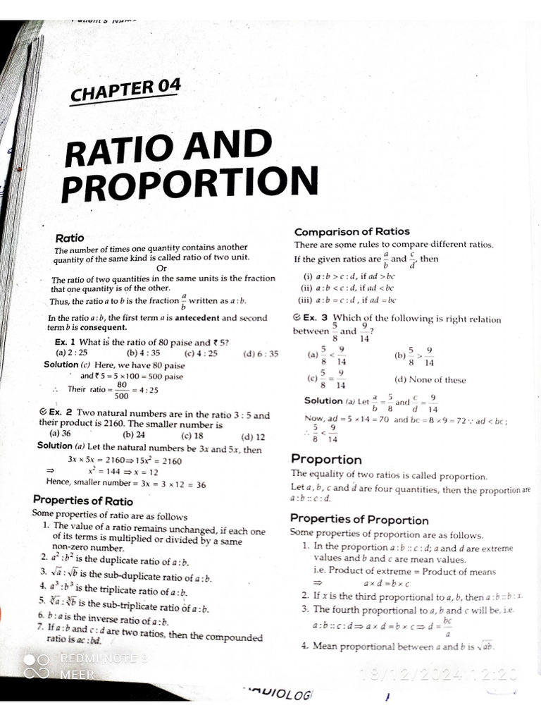 RATIO AND PROPORTION NOTES | PDF