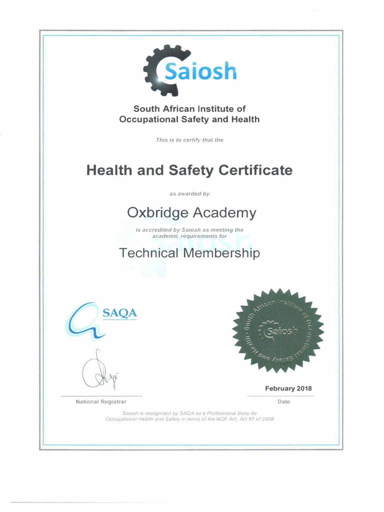 SAIOSH Certificate HS | PDF