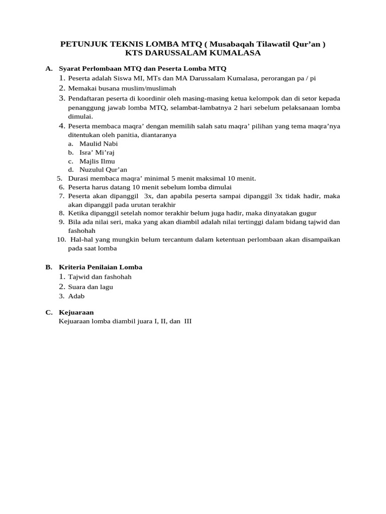 Juknis Lomba MTQ | PDF