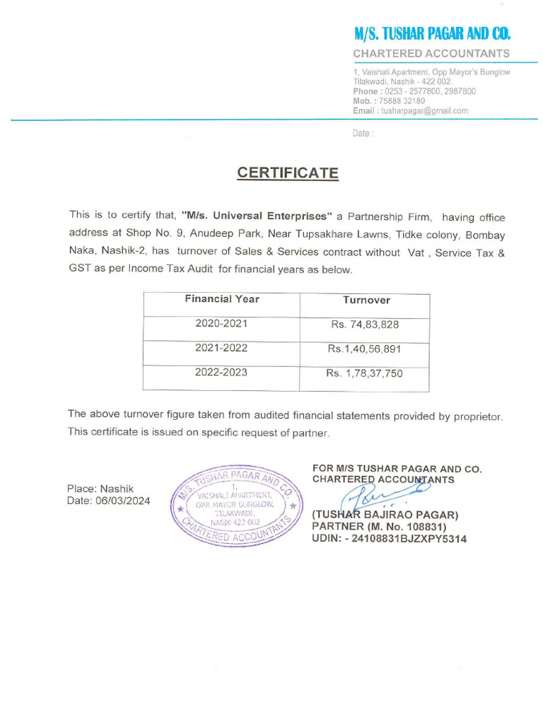Turnover Certificate | PDF
