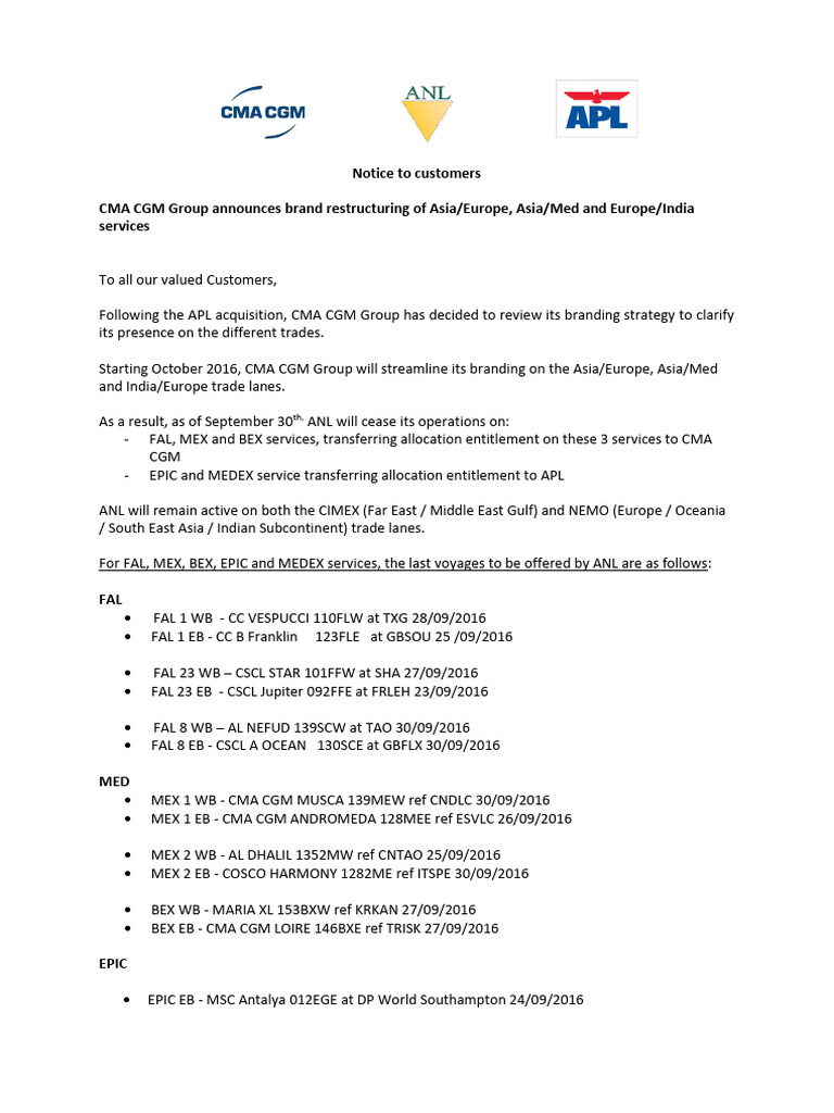 Customer Notice 18 07 2016 | PDF | Shipping Companies | Shipping
