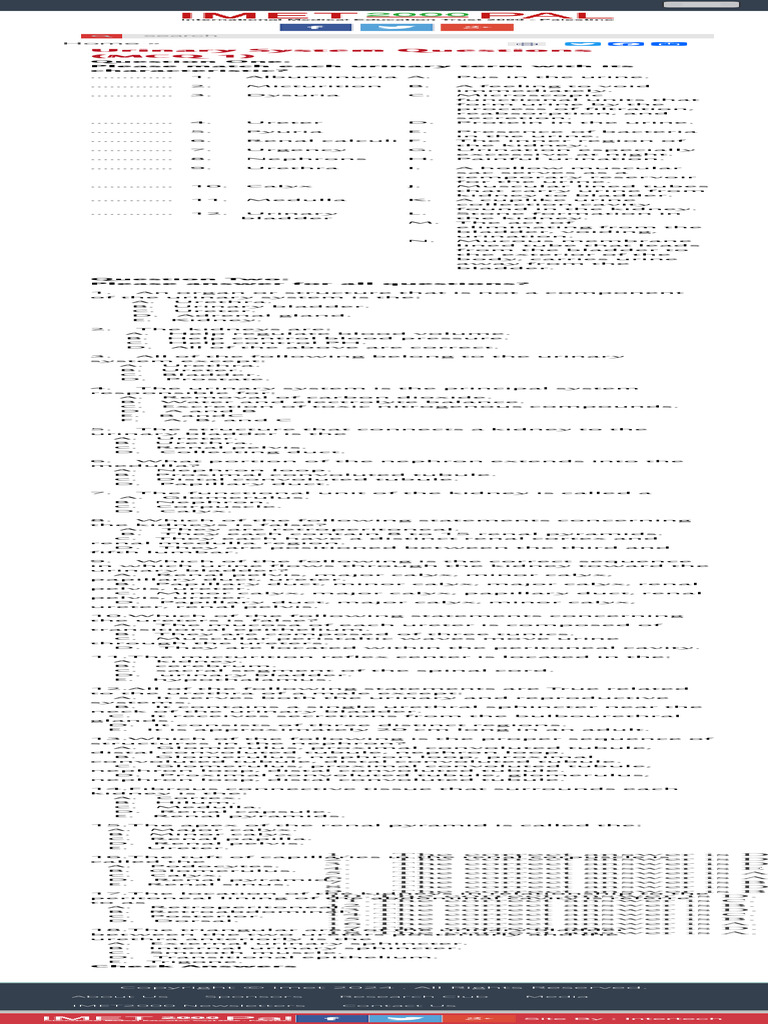 Urinary System Questions (MCQ 1) | PDF | Kidney | Urinary System