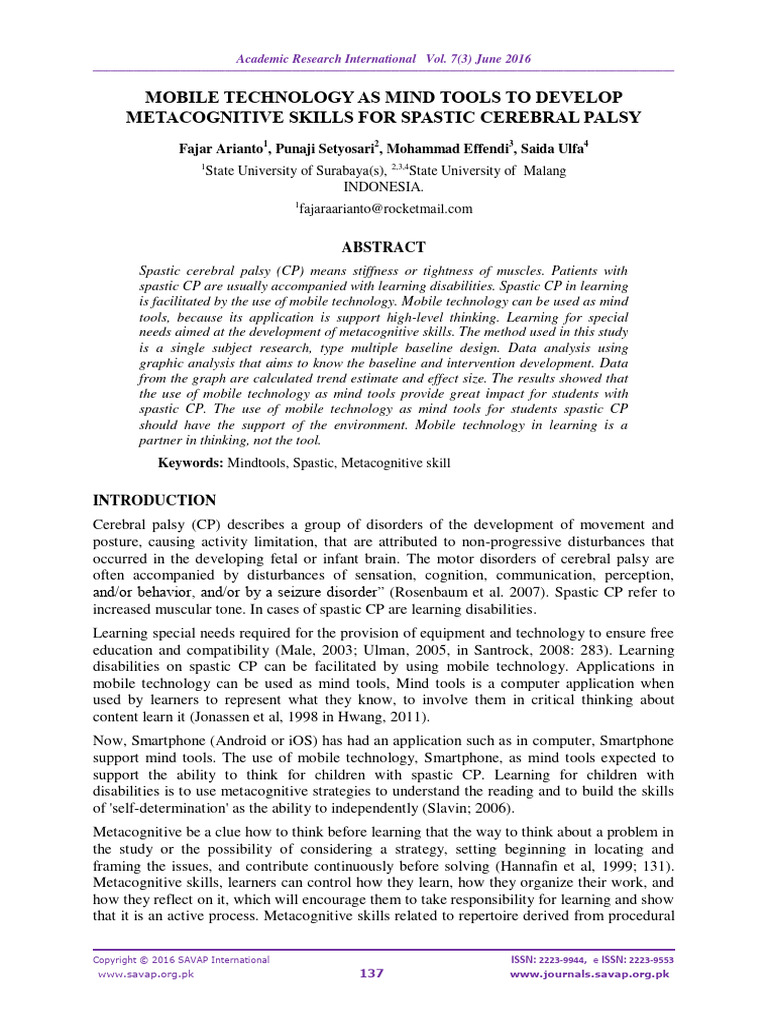 Mobile Technology As Mind Tools To Devel | PDF | Cerebral Palsy ...