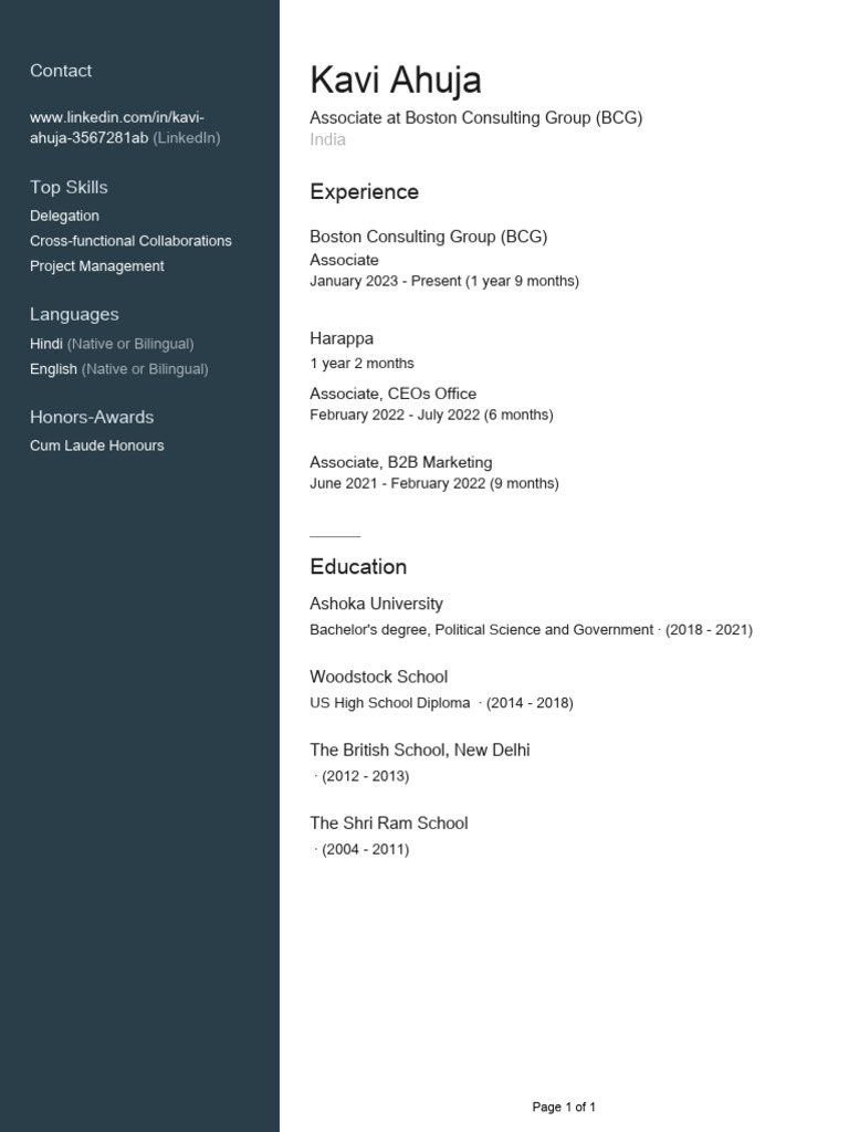 Kavi Ahuja: BCG Associate Profile | PDF