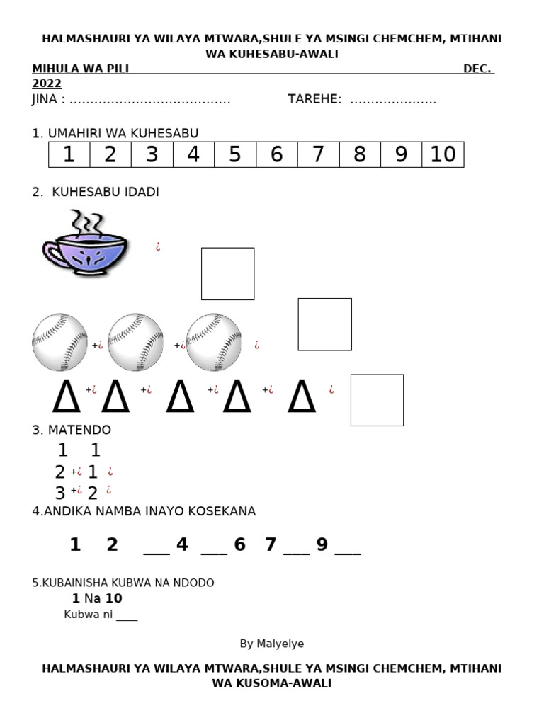 Mitihani Awali | PDF