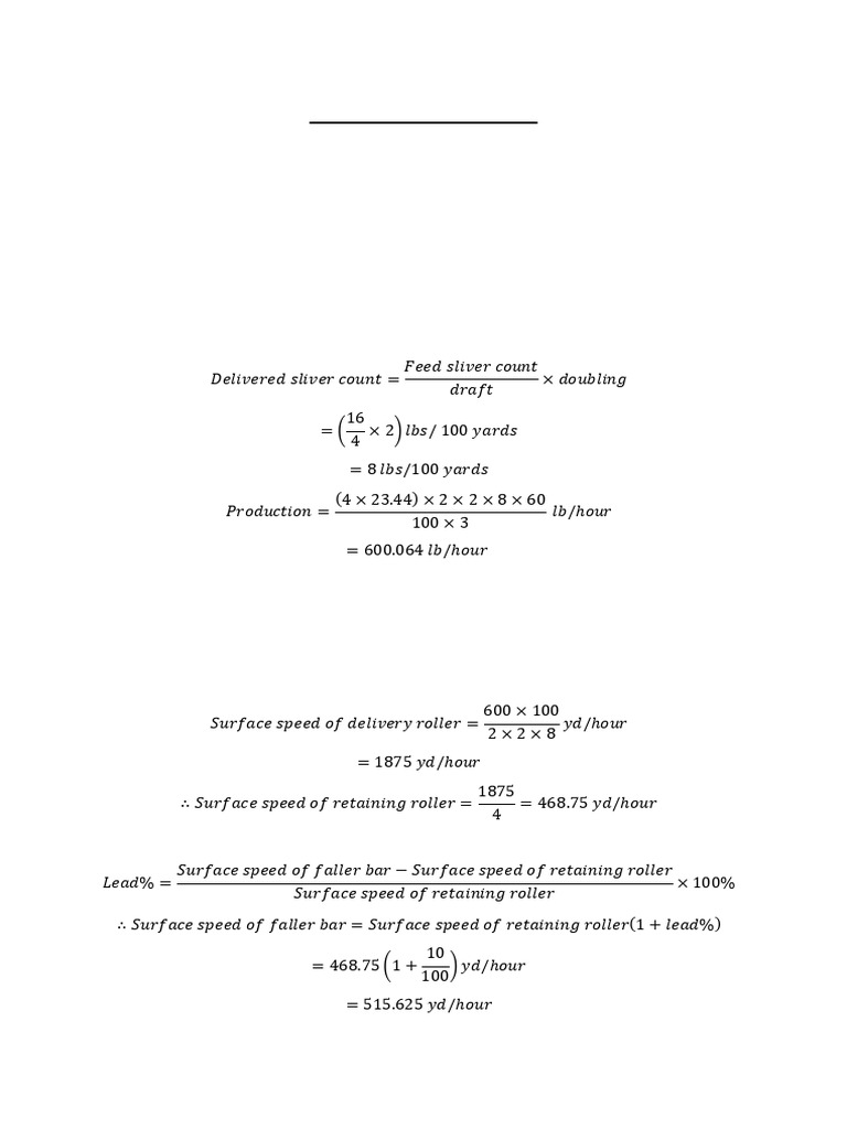 Jute Drawing Frame Production Calculations | PDF | Spindle (Textiles ...