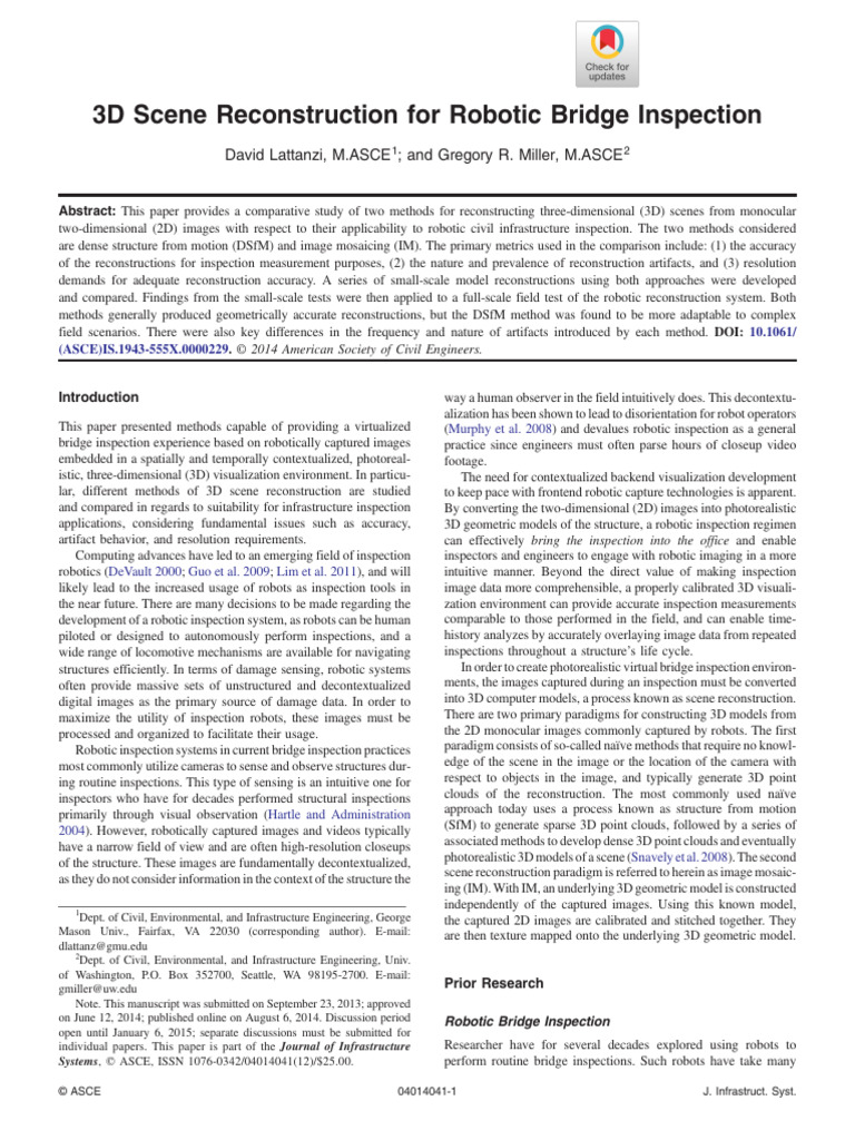 Miller Lattanzi 2014 3d Scene Reconstruction For Robotic Bridge ...